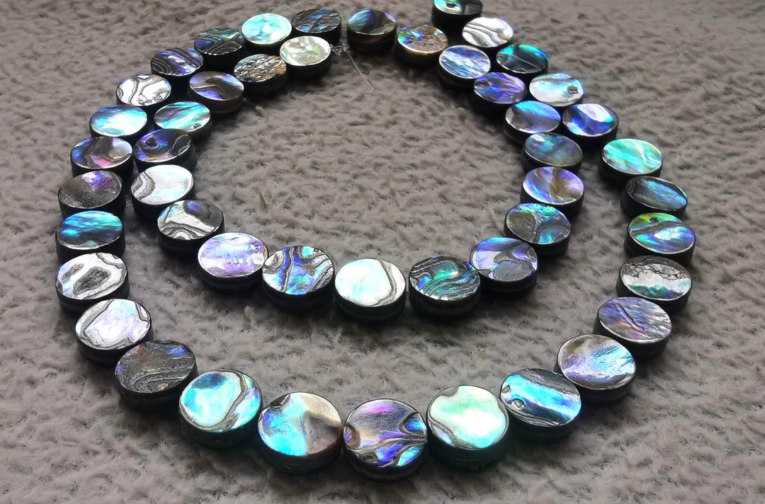 Full 15.5" Genuine Blue Abalone Shell Flat Coin Disc Round Loose Beads ...