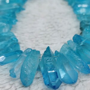 Blue Aura Crystal Natural Crystal Point Beads Clear Transparent Stick ...