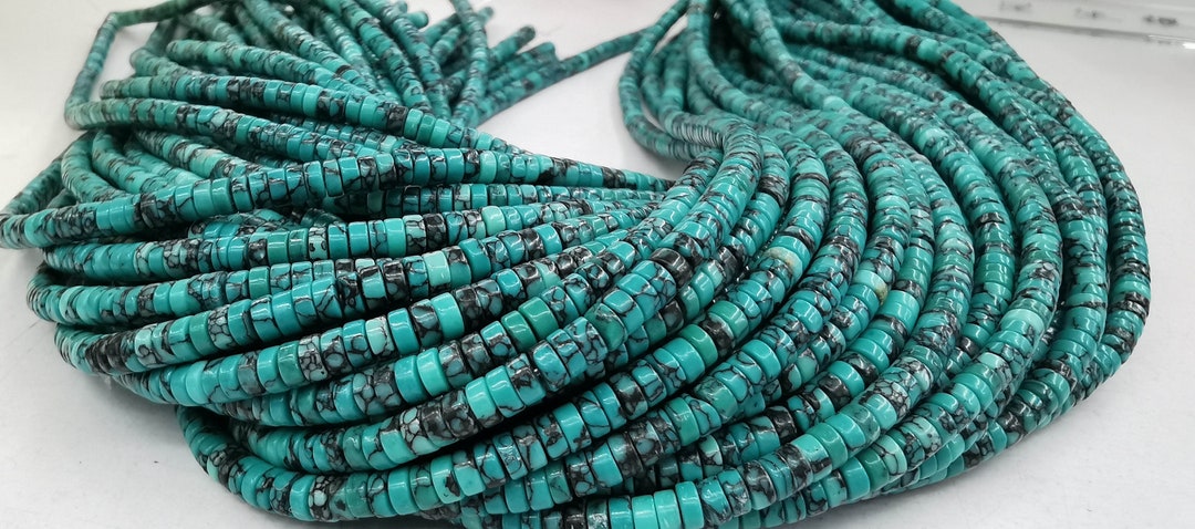 Dark Blue Matrix Turquoise Heishi Wheel Slice Beads 16inch for Jewelry ...