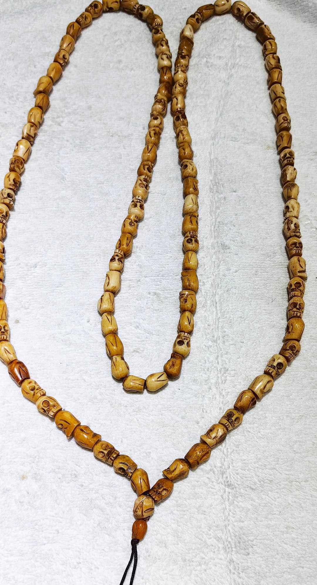 108 Skull Mala Prayer Beads, Natural Bone Skull Japa Mala, Hand Carved ...