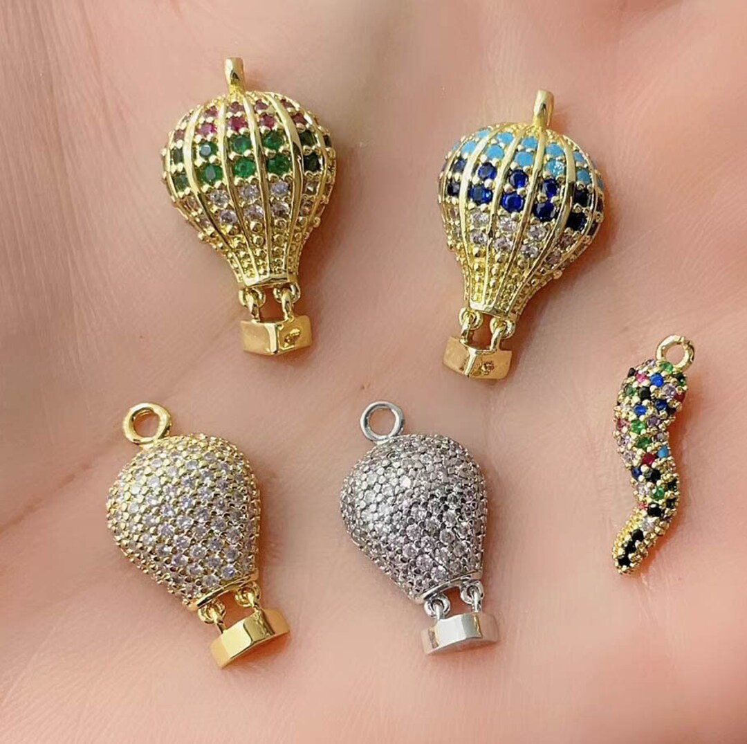 4pcs Ruby Sapphire Pave Diamond Parachute Moon Horn Round Charm Pendant ...