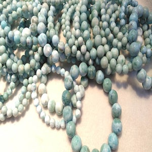 Genuine Natural Blue Larimar Gemstone Bracelet, Round Disco Beads Ocean Larimar Jewelry 6-20mm ...