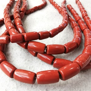 Genuine Natural Red River Jasper Gemstone Rice Barrel Cylinder Column ...