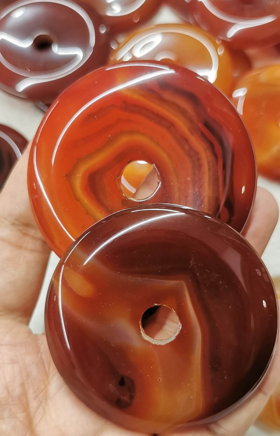 Large 60mm to 30mm Natural Red Agate Slice Veins Donut Round Circle ...