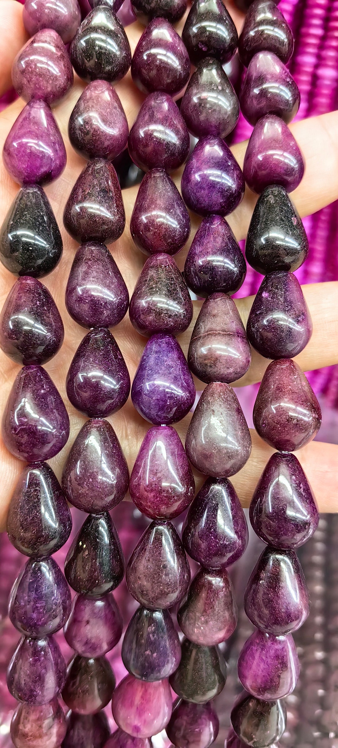 16inch Sugilite Purple Ruby Jade Gemstone 3D Cubic Drop Teardrop Pear ...