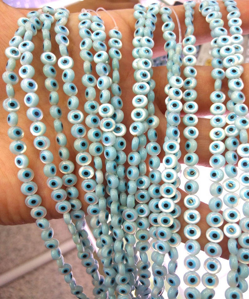 Wholesale 50pcs Mother of Pearl Evil Eye Beads, Double Sided Round ...