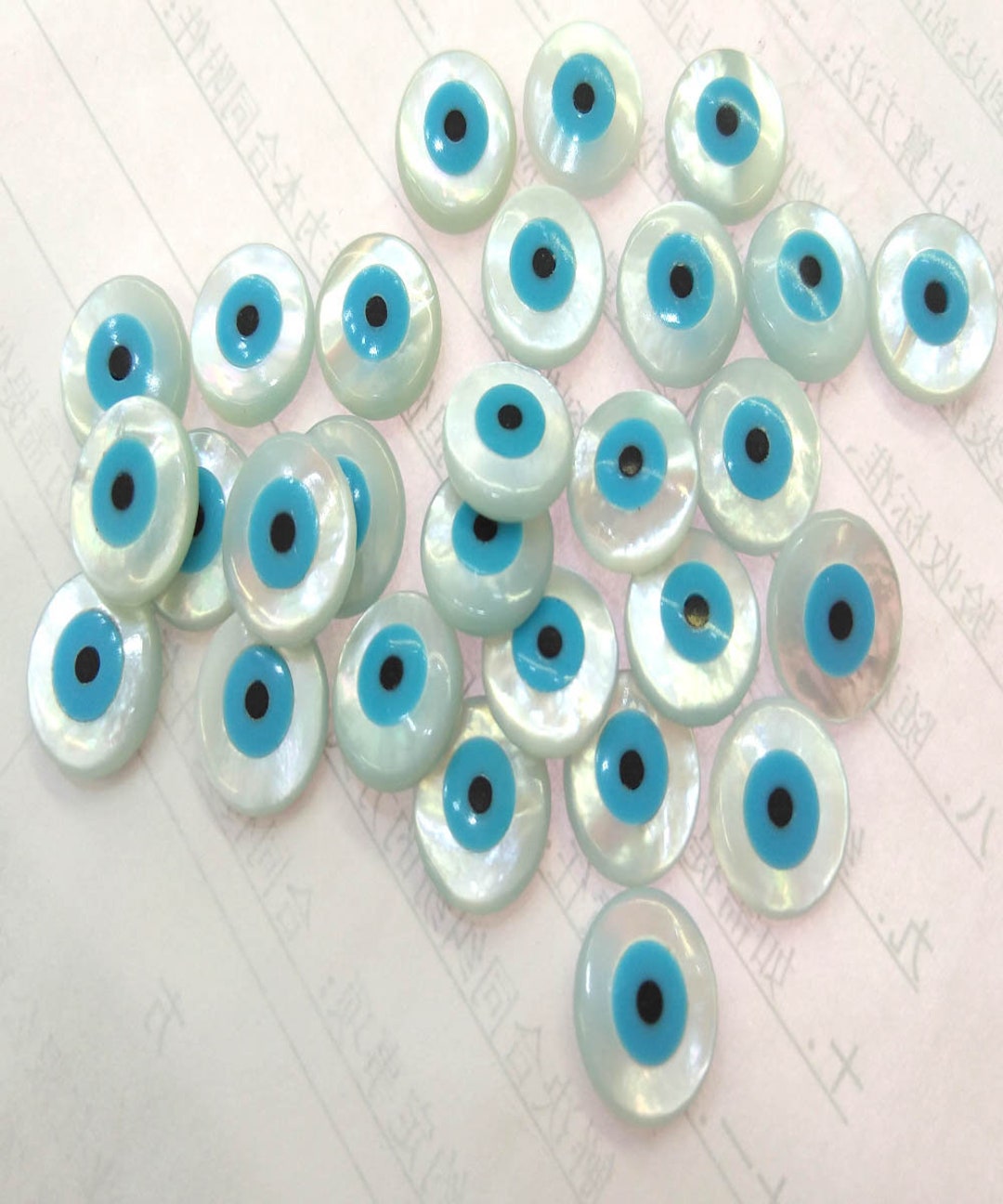 AA Grade 50pcs Mother of Pearl Evil Eye Beads, Double Sided Round ...