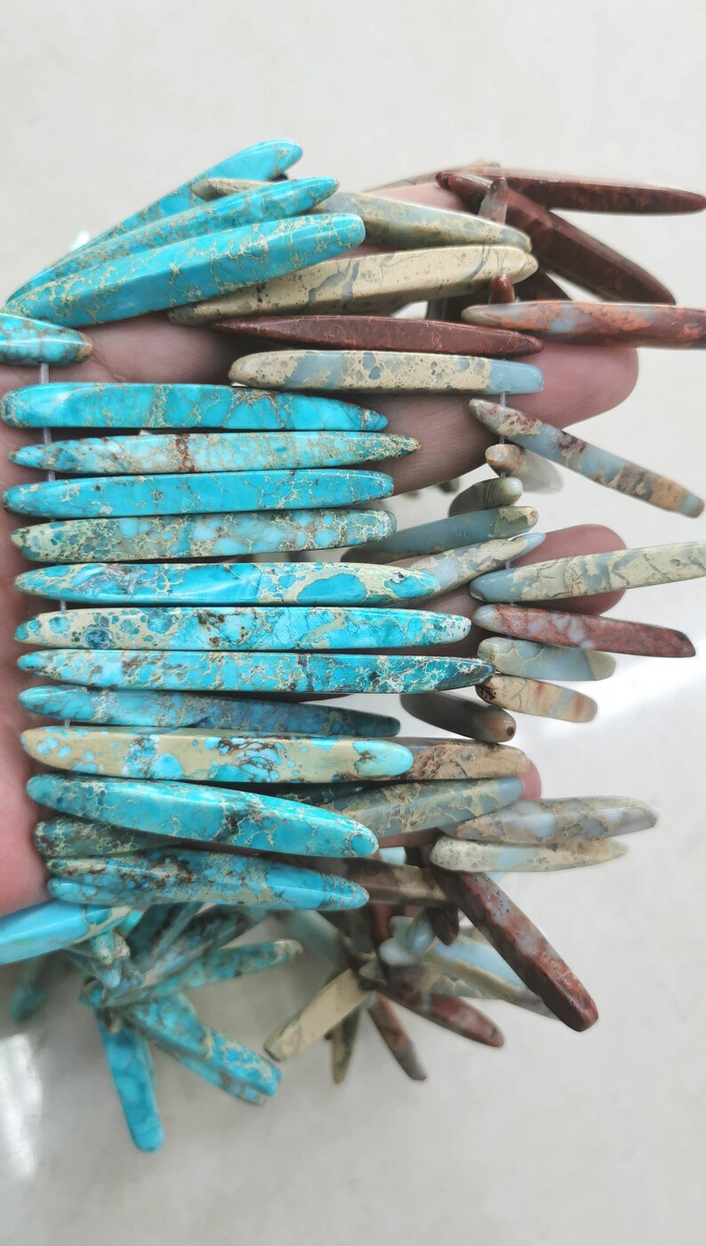 17inch Blue Red Sea Sediment Impression Jasper Necklace stick | Etsy