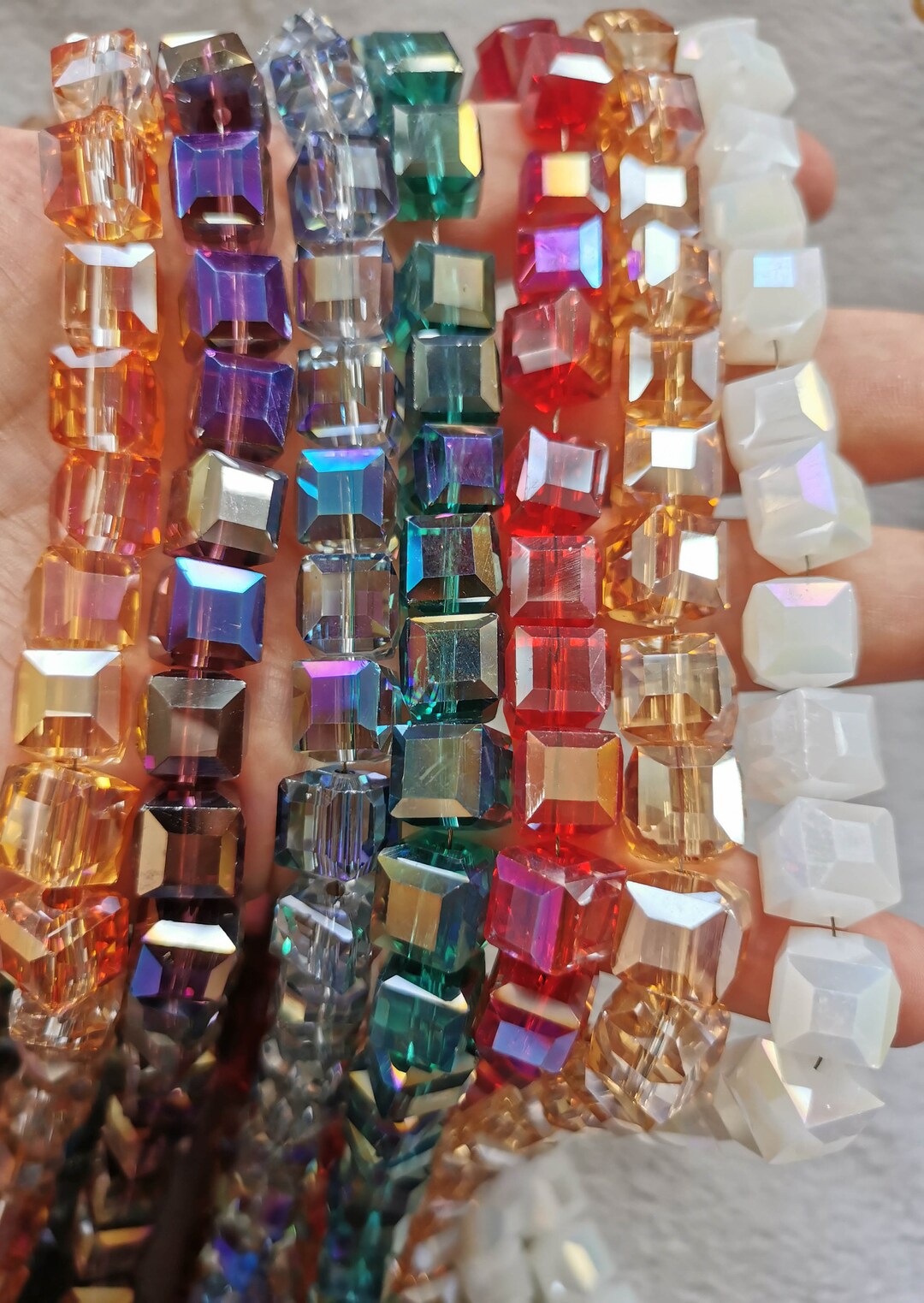 50pcs Opal White Red Crystal Cube Beads 6-10mm Square Faceted Crystal ...