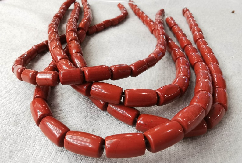 Genuine Natural Red River Jasper Gemstone Rice Barrel Cylinder Column ...
