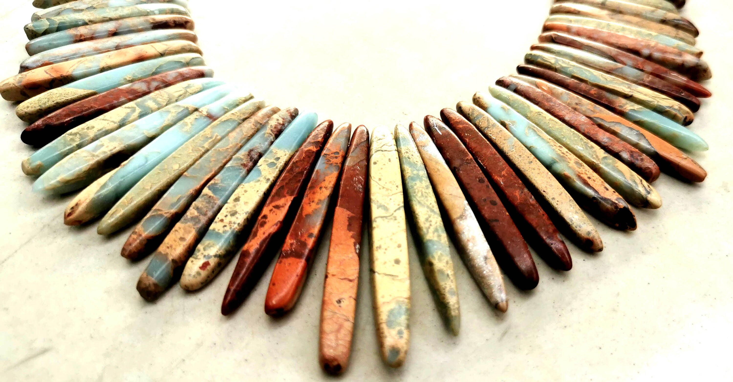 17inch Blue Red Sea Sediment Impression Jasper Necklace -stick Beads ...
