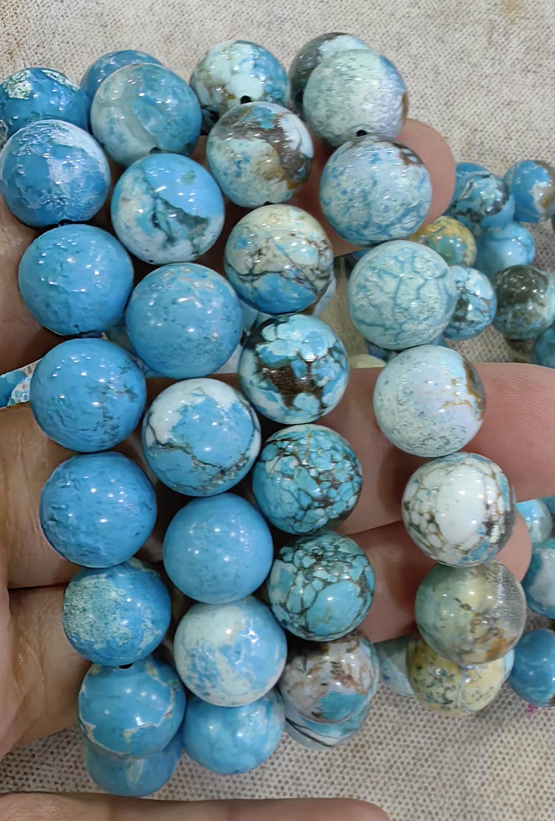 Rare Blue Matrix Turquoise Bracellet - Natural Blue Turquoise Round ...