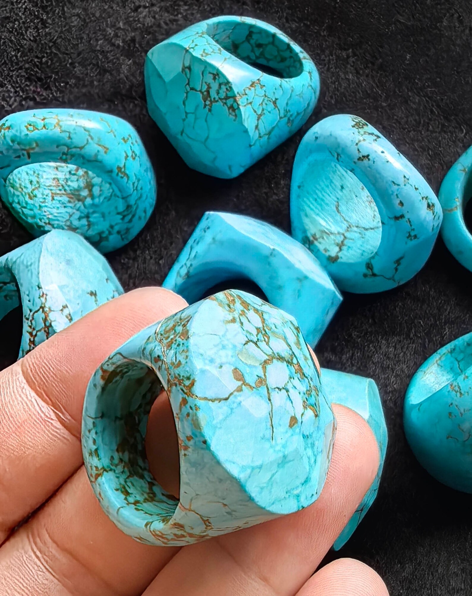 Blue Turquoise Gemstone ,rock Quartz Rings|oval Turquoise Ring ...