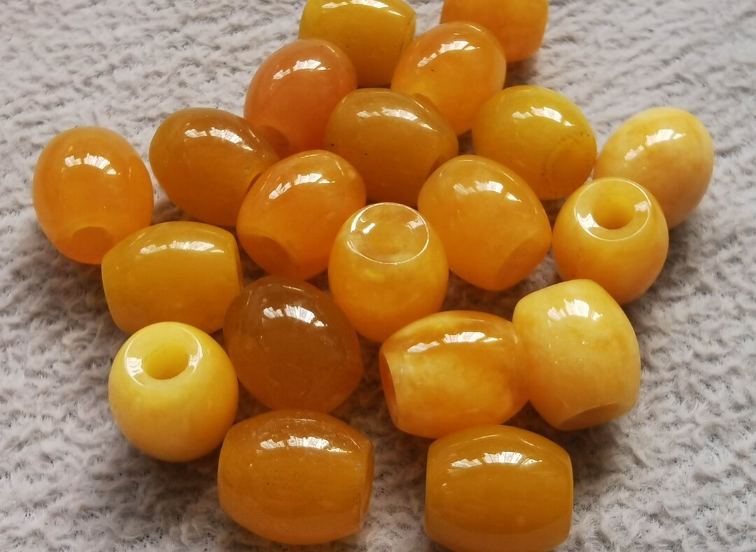 Large Hole--10pcs Oranger Golden Jade Stone Jadeite Jewelry Barrel Drum ...