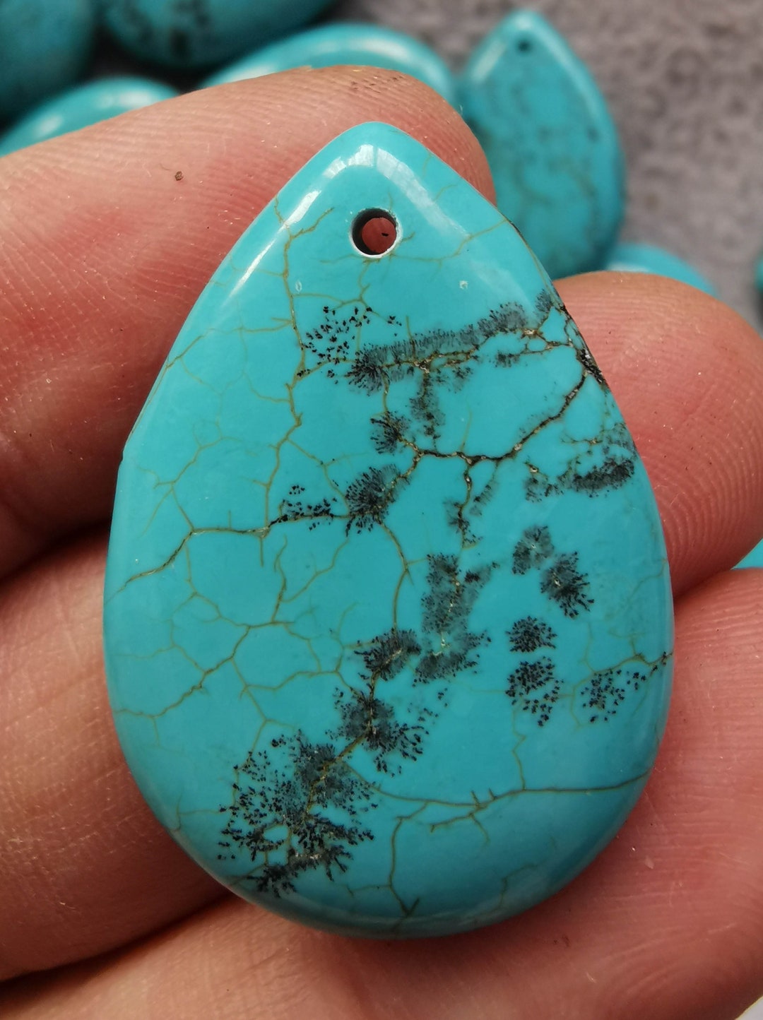 Drilled--30x22mm Tibetan Turquoise Slab Flat Teardrop Drop Charm ...