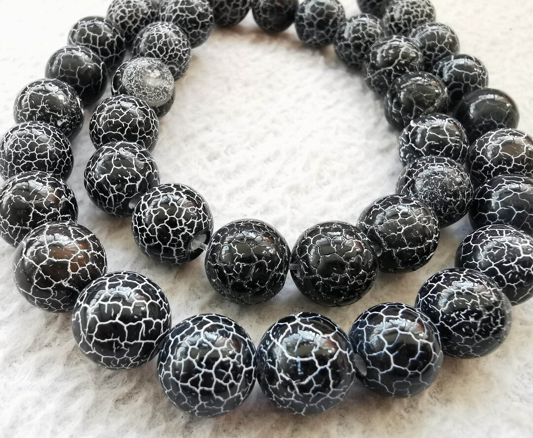 Genuine Black Jet Agate Gemstone 6mm to 12mm Cracked Faceted Round ...