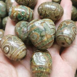 Rare Tibetan DZI Agate Jewelry Handmade Green Onyx Gemstone 20-40mm ...