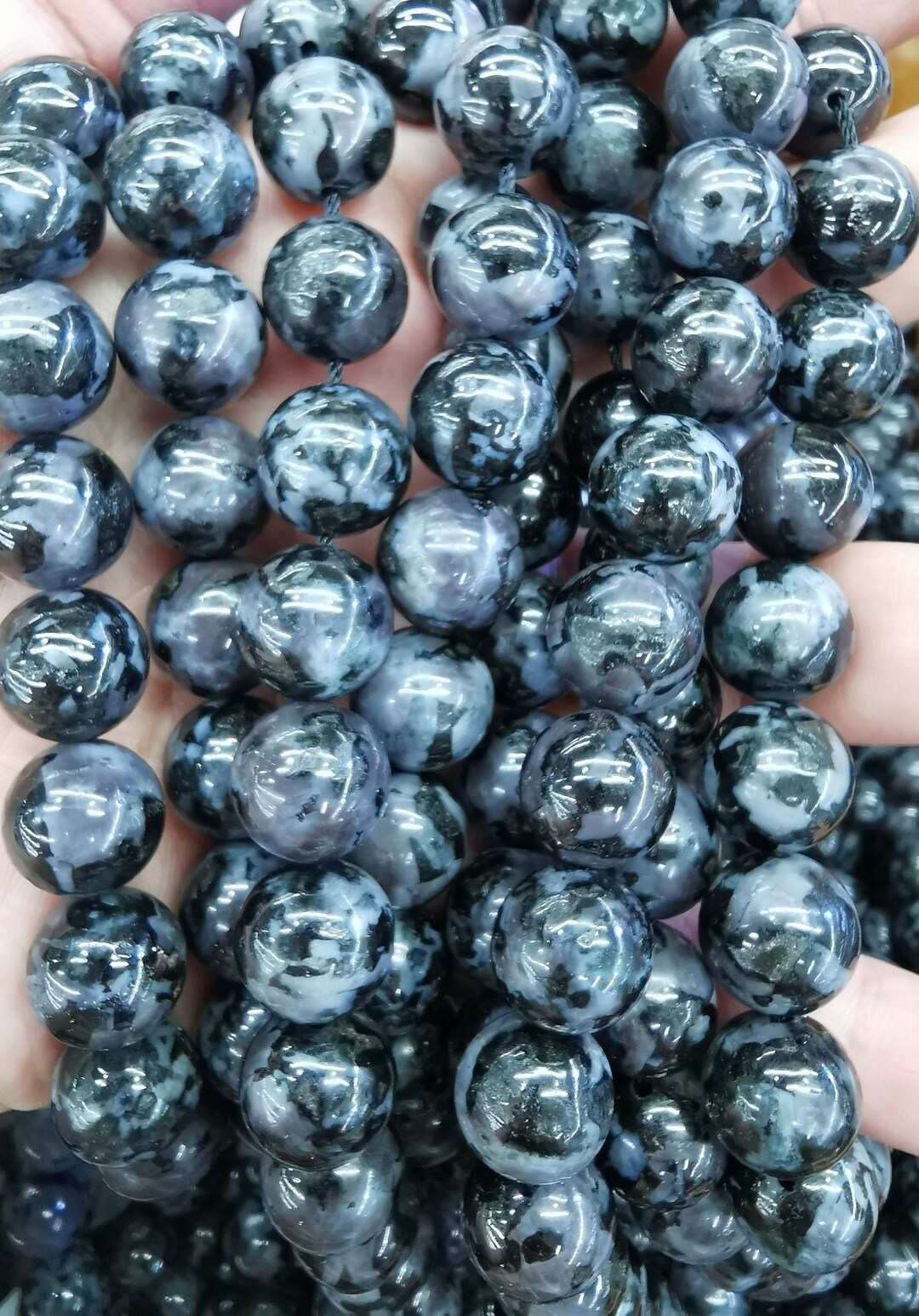 Genuine Indigo Gabbro Jewelry Purple Blue Black Round Beads Aka Mystic ...