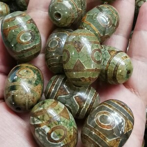 Rare Tibetan DZI Agate Jewelry Handmade Green Onyx Gemstone 20-40mm ...