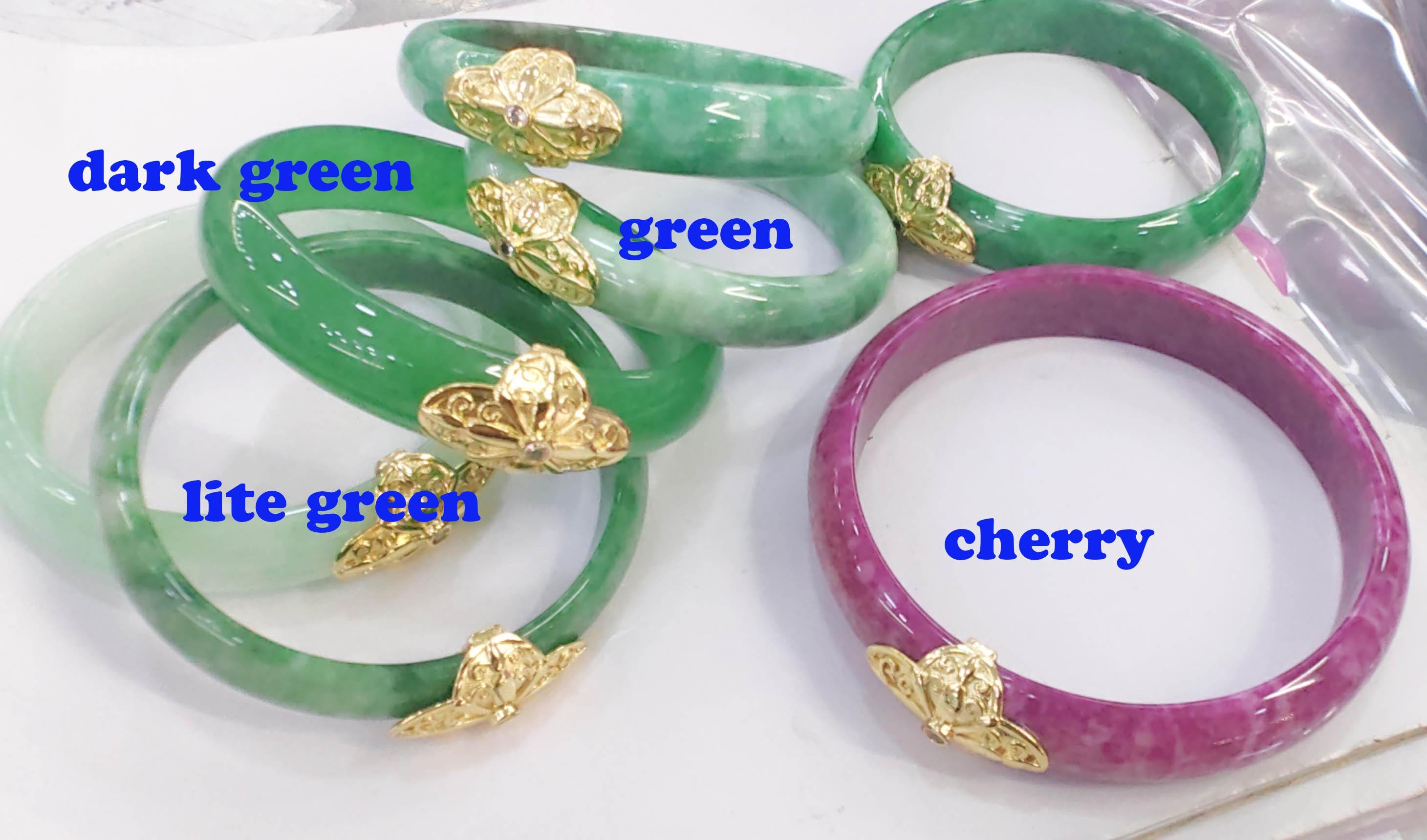 Green Jadeite With 18K Yellow Gold Flower Charm Bangle-burmese Apple ...