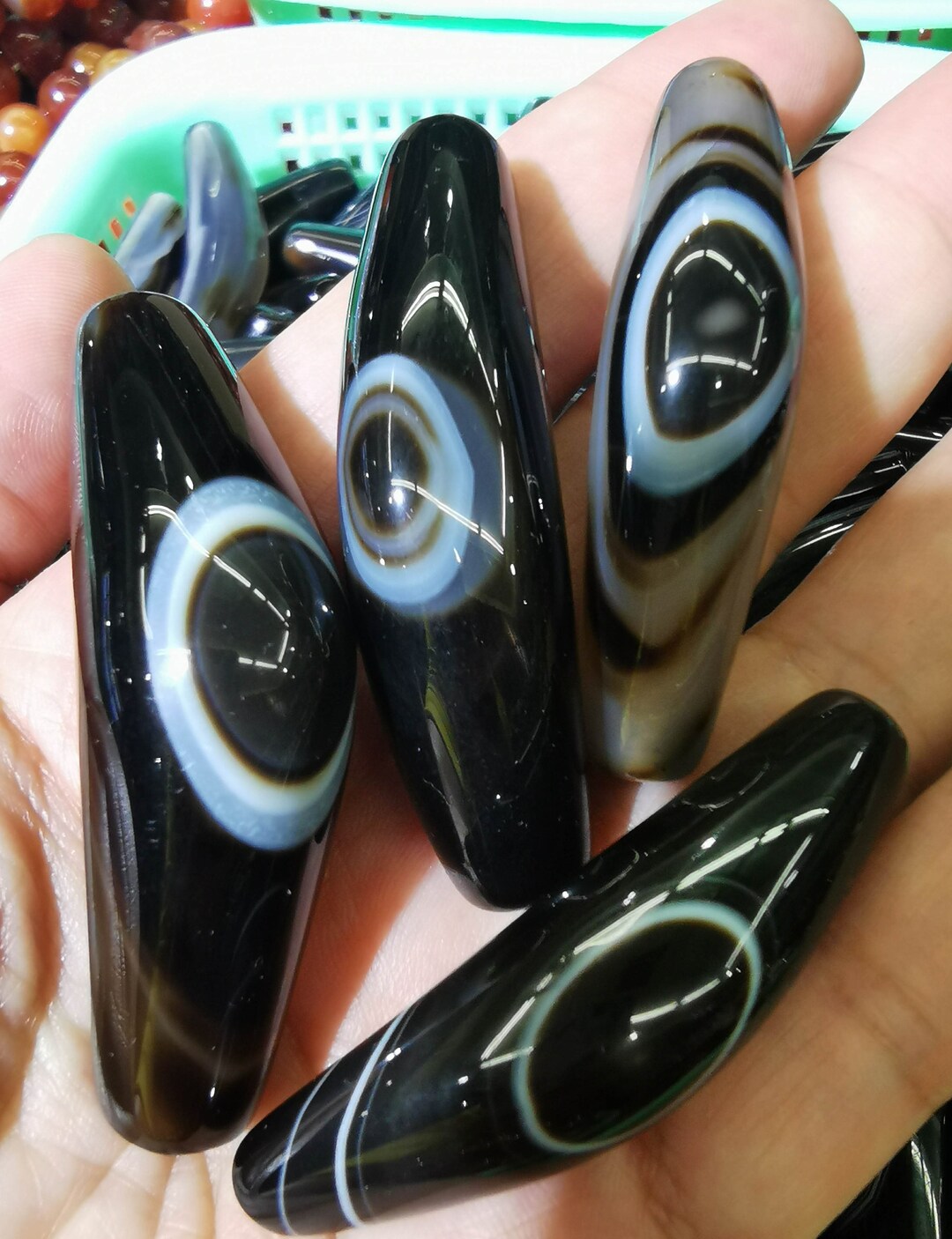 Large Hole--40mm Genuine Tibetan Agate Gemstone Natural Evil Eye Long ...