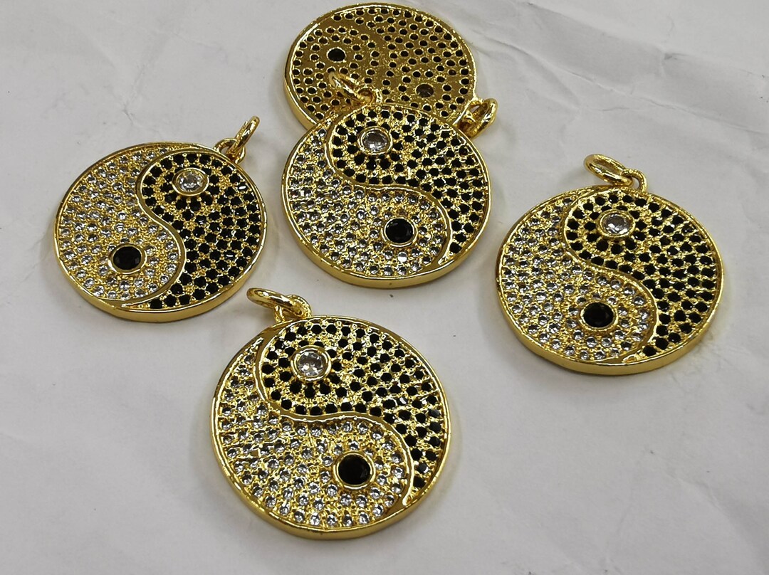 10pcs CZ Pave Round Disc Coin 20mm Yingyang White Black Diamond Crystal ...