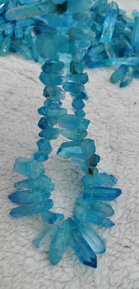 Blue Aura Crystal Natural Crystal Point Beads Clear | Etsy