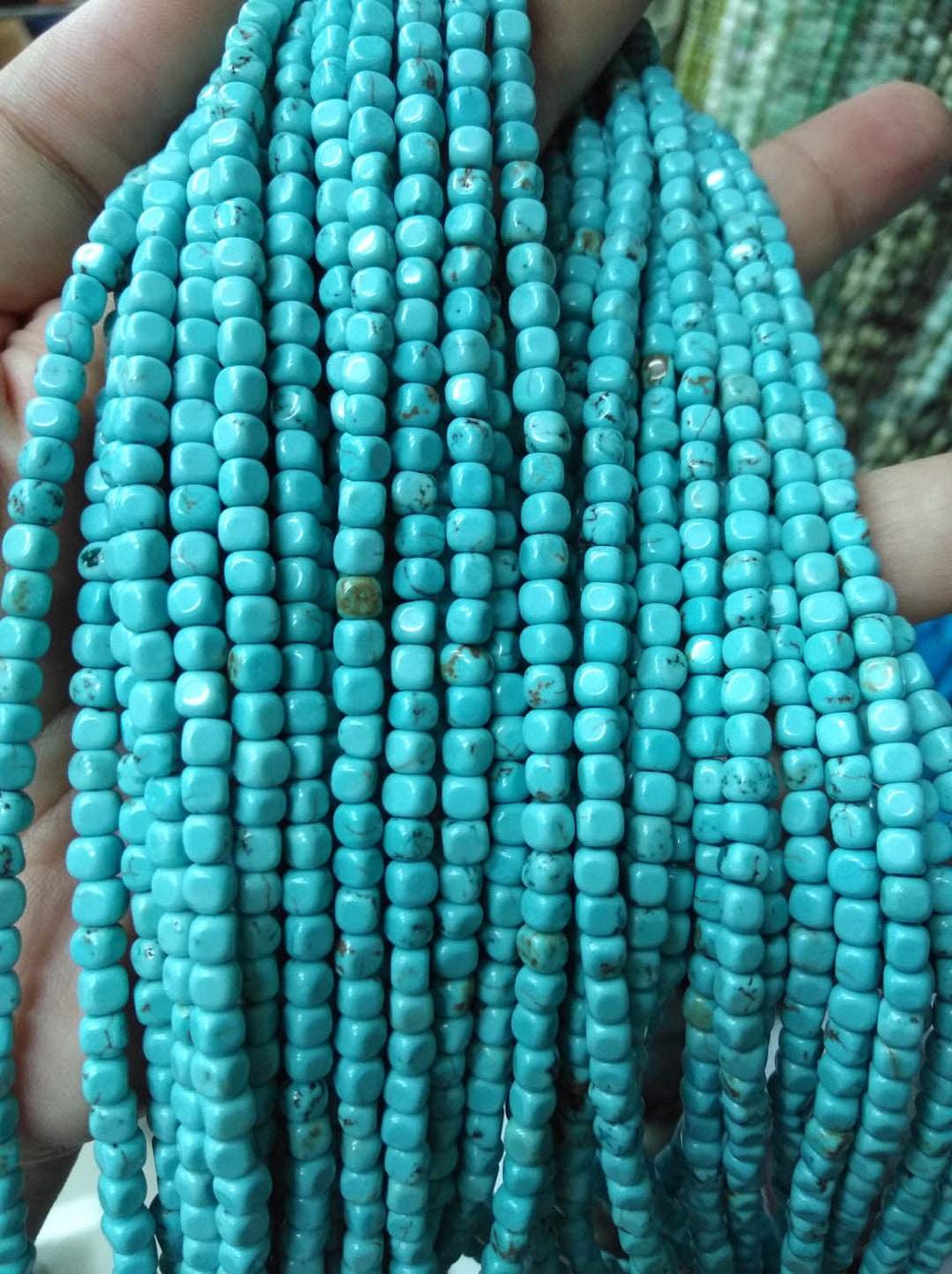 4mm 5mm 6mm 8mm Green Turquoise Cube Beads 16inch Square Nuggets Beads ...
