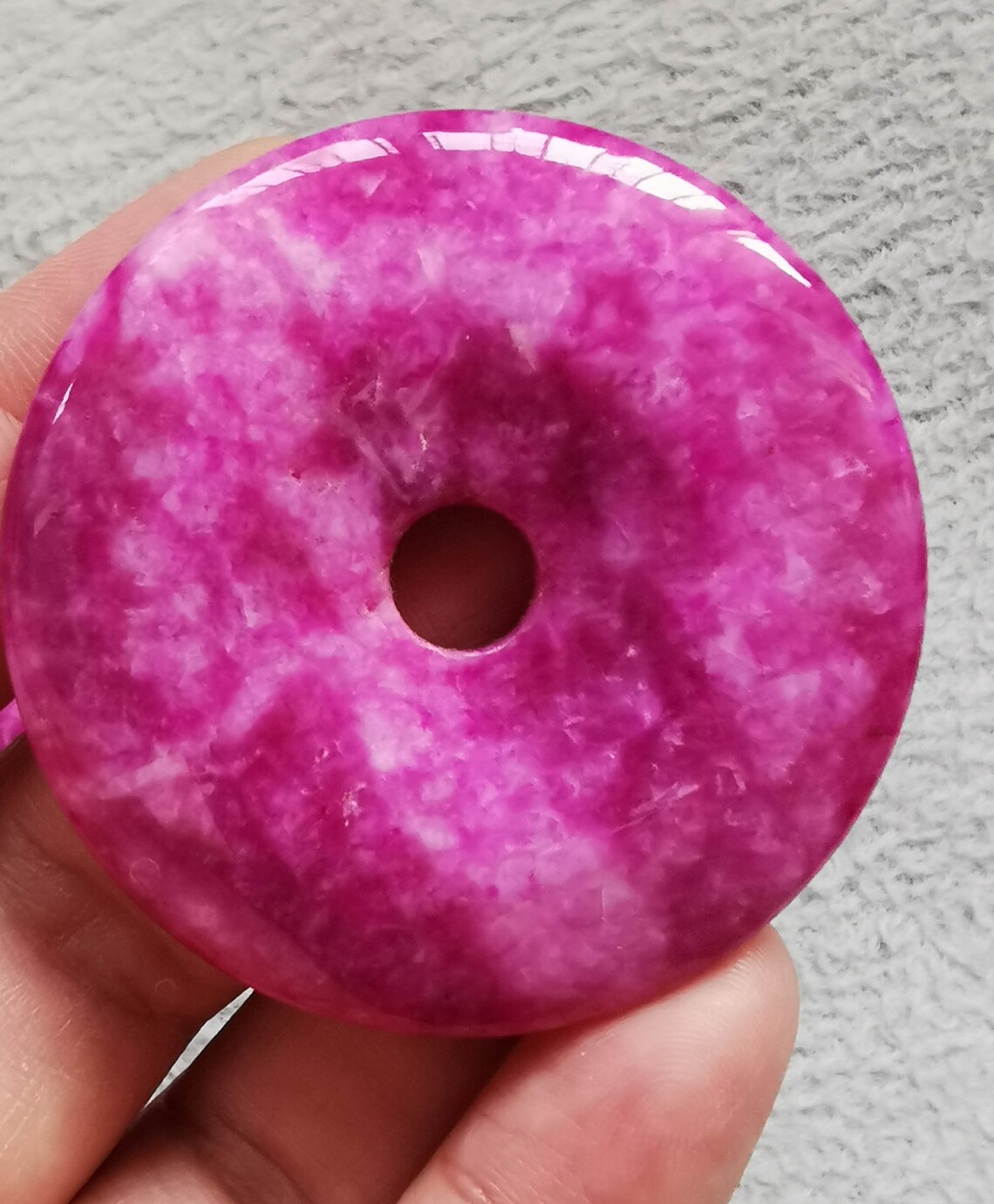 2pcs Cherry pink jade stone round Circle donut gemstone | Etsy