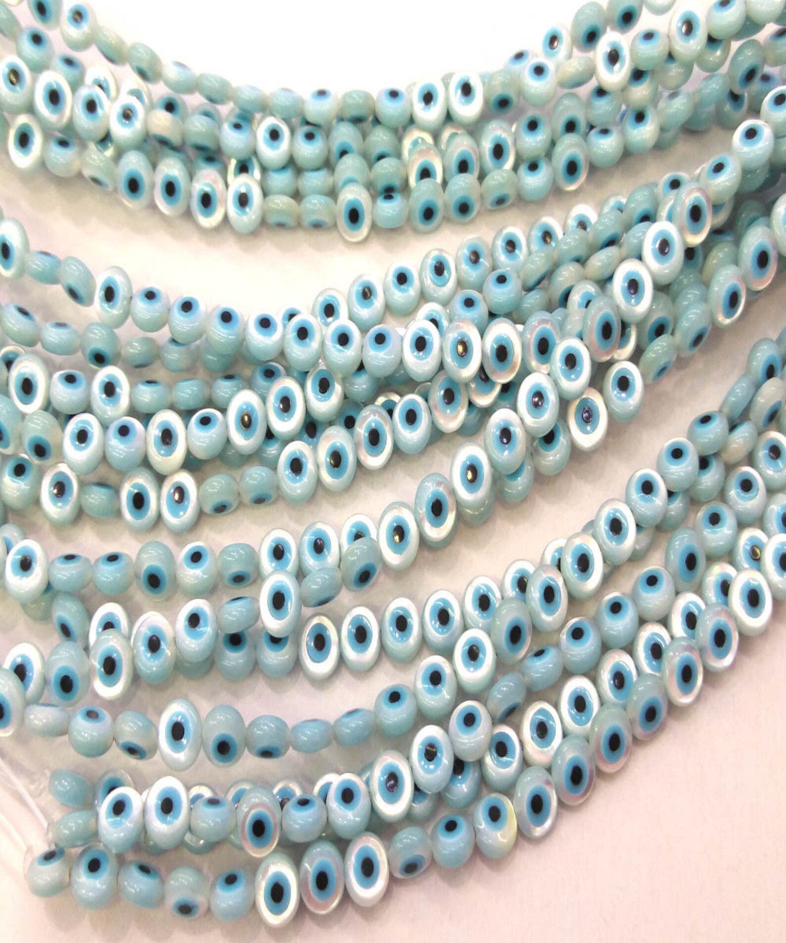 Wholesale 50pcs Mother of Pearl Evil Eye Beads, Double Sided Round ...