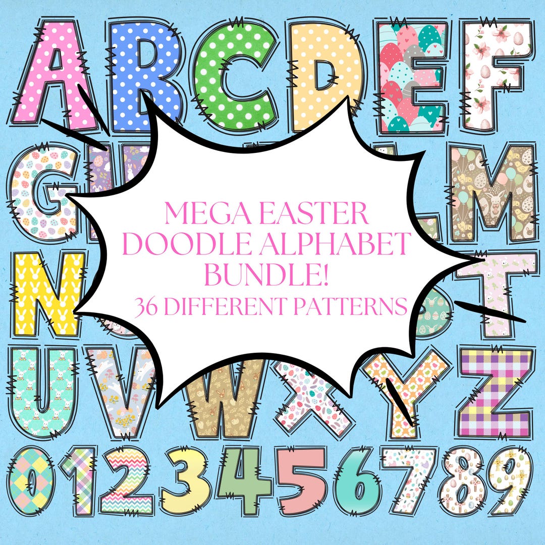 MEGA Easter Doodle Alphabet Bundle PNG | 36 Patterns Instant Download ...