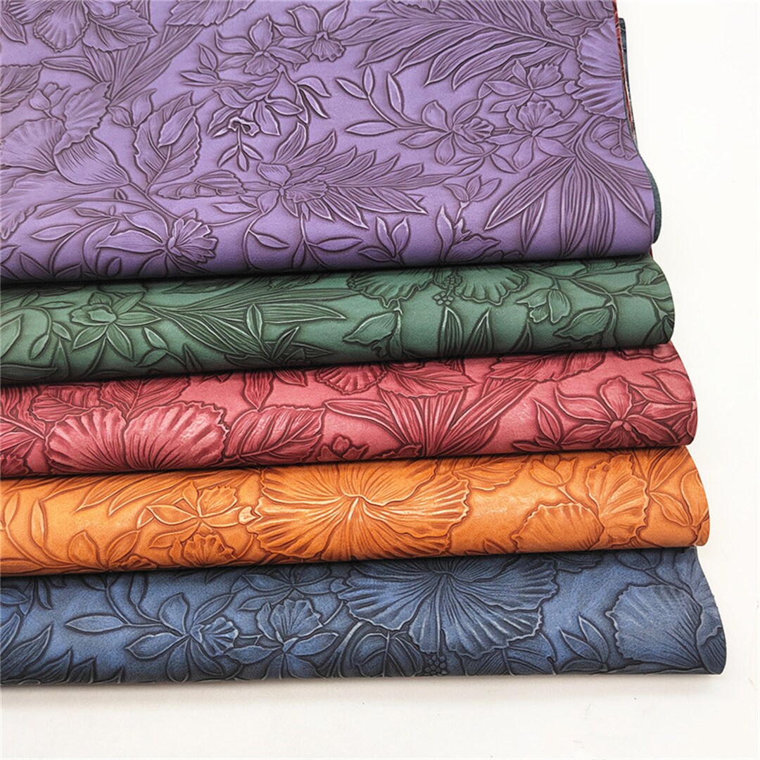 40X134CM 15.7in X 52.8in Vintage Synthetic Leather Flowers Embossed ...