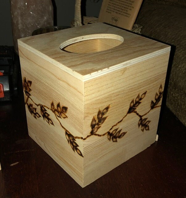 Wood Burned Tissue Box Cover Square - Etsy