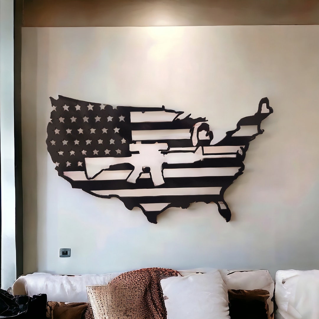 Black Metal Flag With AR-15, Metal Flag Wall Art, Metal Flag Sign ...