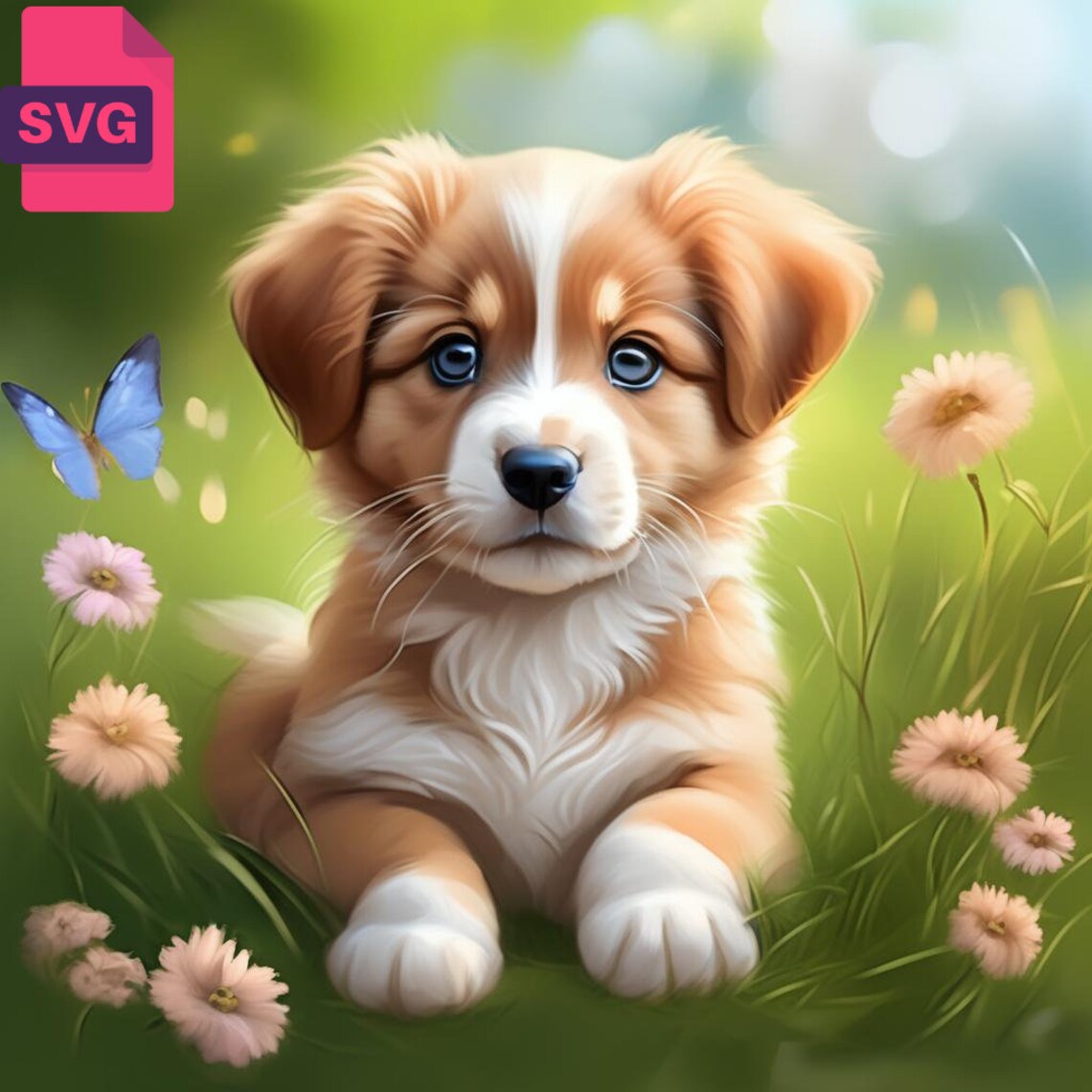 Cute Dog With Butterfly Friends SVG: Adorable Pet and Nature Art for ...