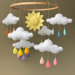 Rainbow Mobile, Rain Cloud Nursery Decor, Cloud and Sun Nursery Decor ...