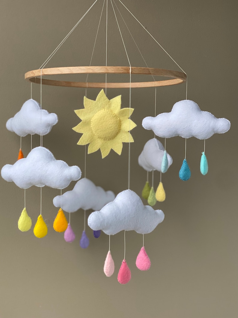 Rainbow Mobile Rain Cloud Nursery Decor Cloud and Sun | Etsy