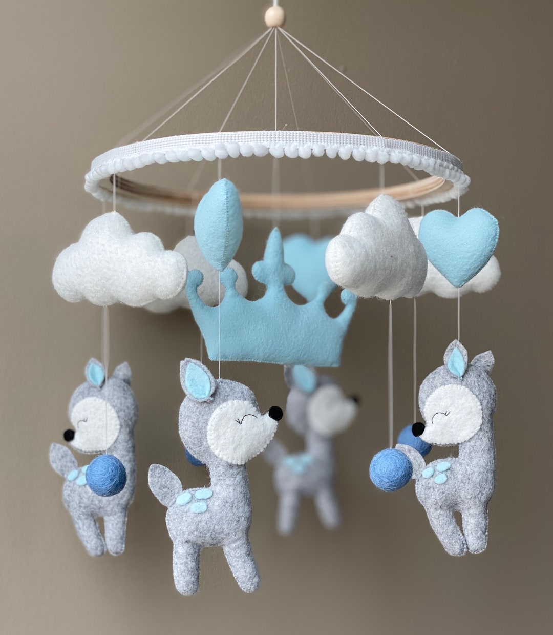 Baby Mobile With Woodland Deers for Baby Boy, Prince, Crib Hanger ...