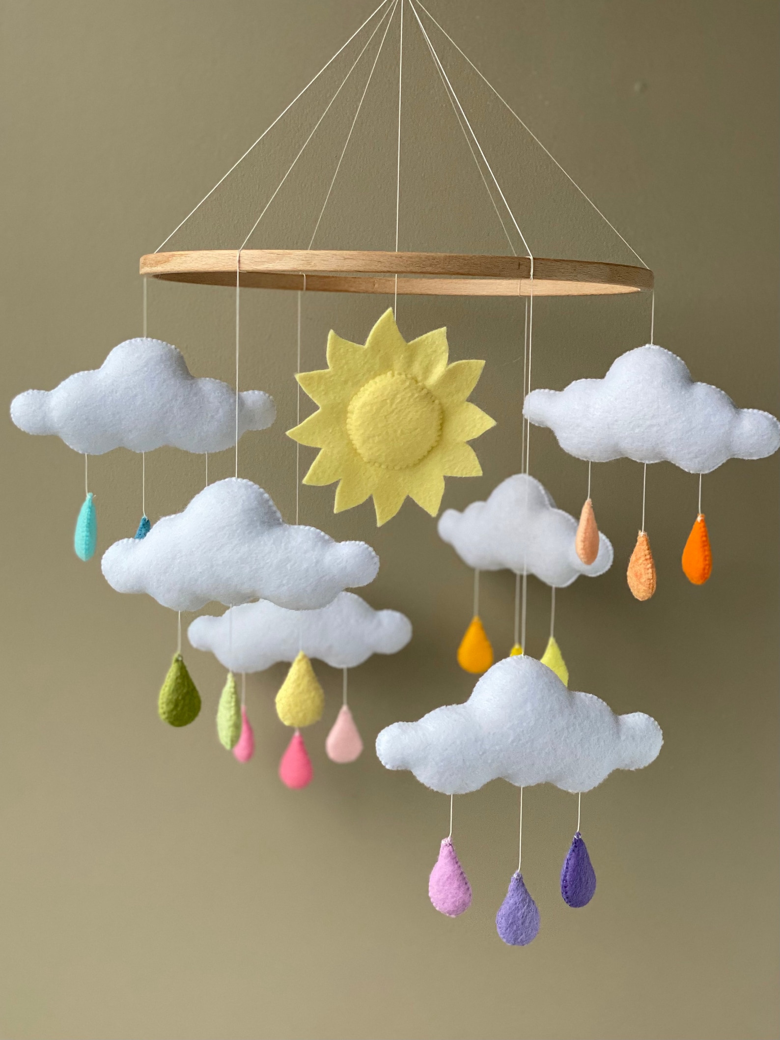 Rainbow Mobile Rain Cloud Nursery Decor Cloud and Sun | Etsy