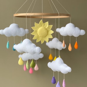 Rainbow Mobile, Rain Cloud Nursery Decor, Cloud and Sun Nursery Decor ...
