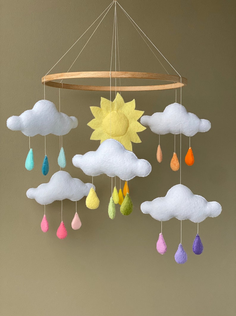 Rainbow Mobile Rain Cloud Nursery Decor Cloud and Sun | Etsy