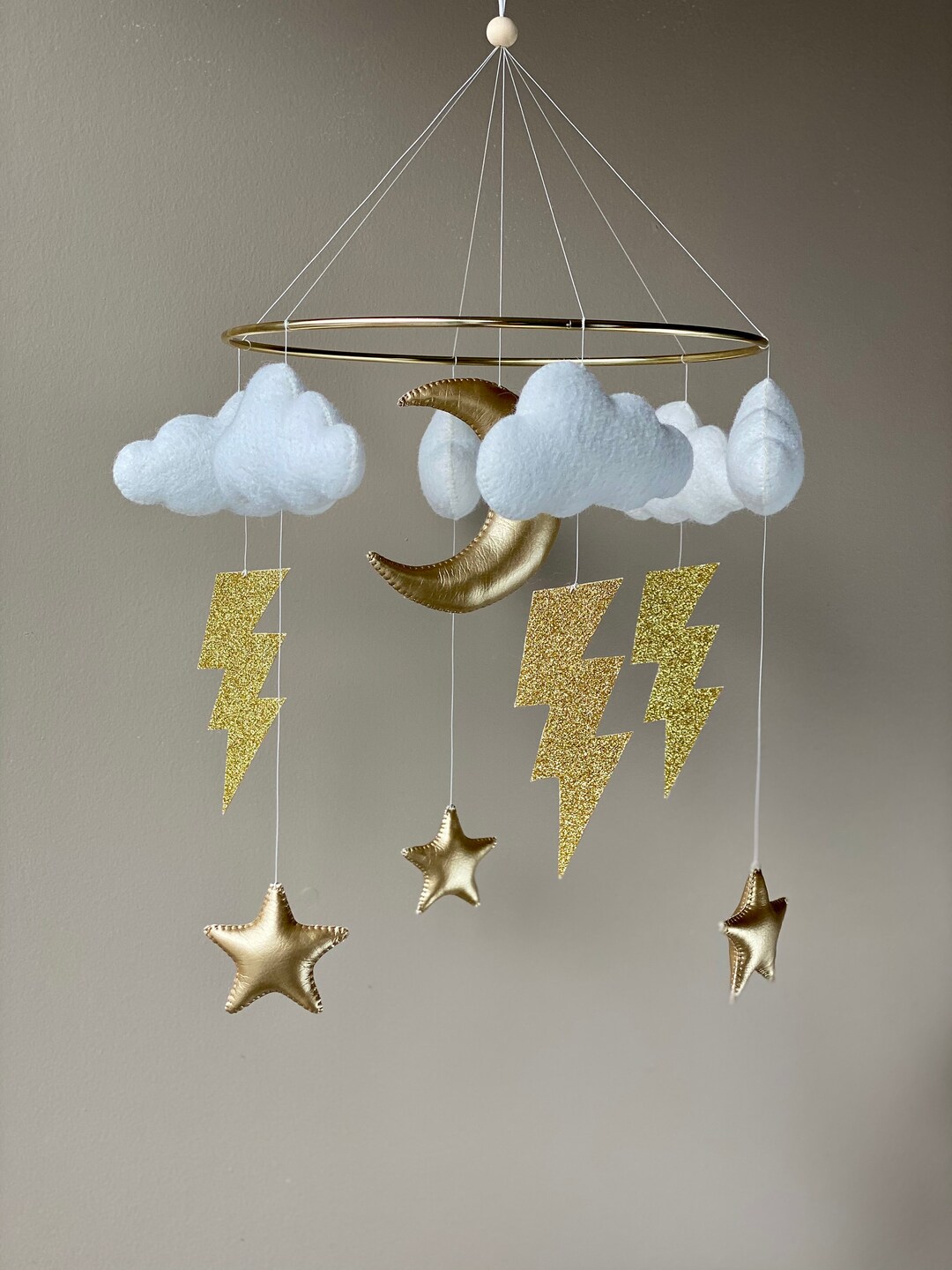 Lightning Bolt Baby Crib Mobile, Stars, Moon, Clouds Nursery Decor - Etsy