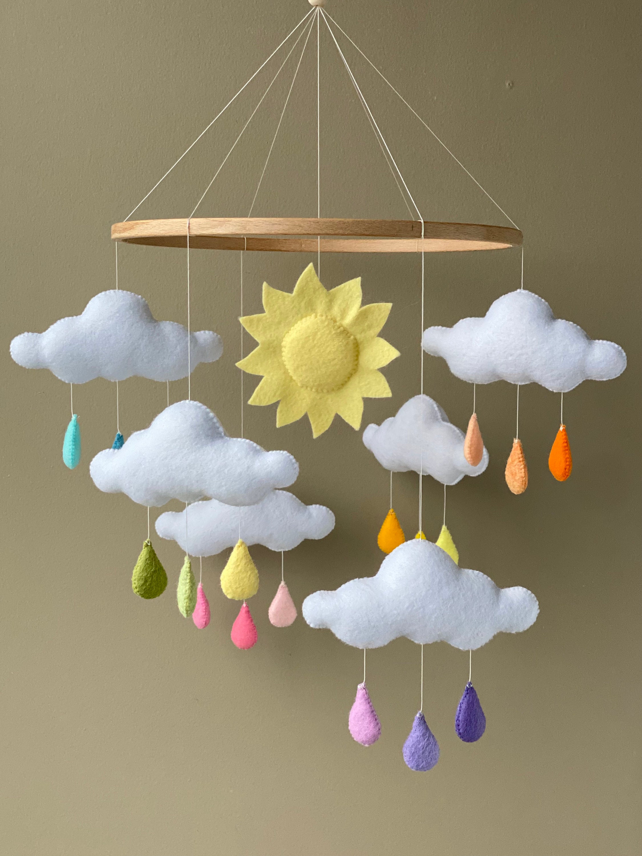Rainbow Mobile Rain Cloud Nursery Decor Cloud and Sun | Etsy