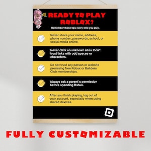 Roblox Safety Checklist Poster | Kids' Gaming Safety Guide, Digital ...