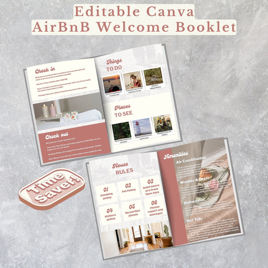 Airbnb Welcome Booklet Template | Romantic Getaway Guest Guide, House ...
