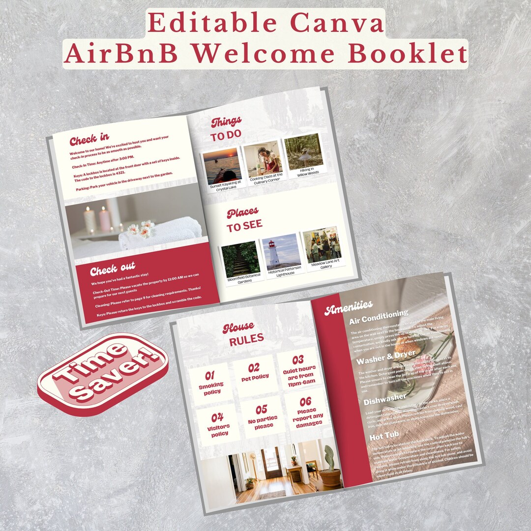 Airbnb Welcome Booklet Romantic Template | House Host Manual Guidebook ...