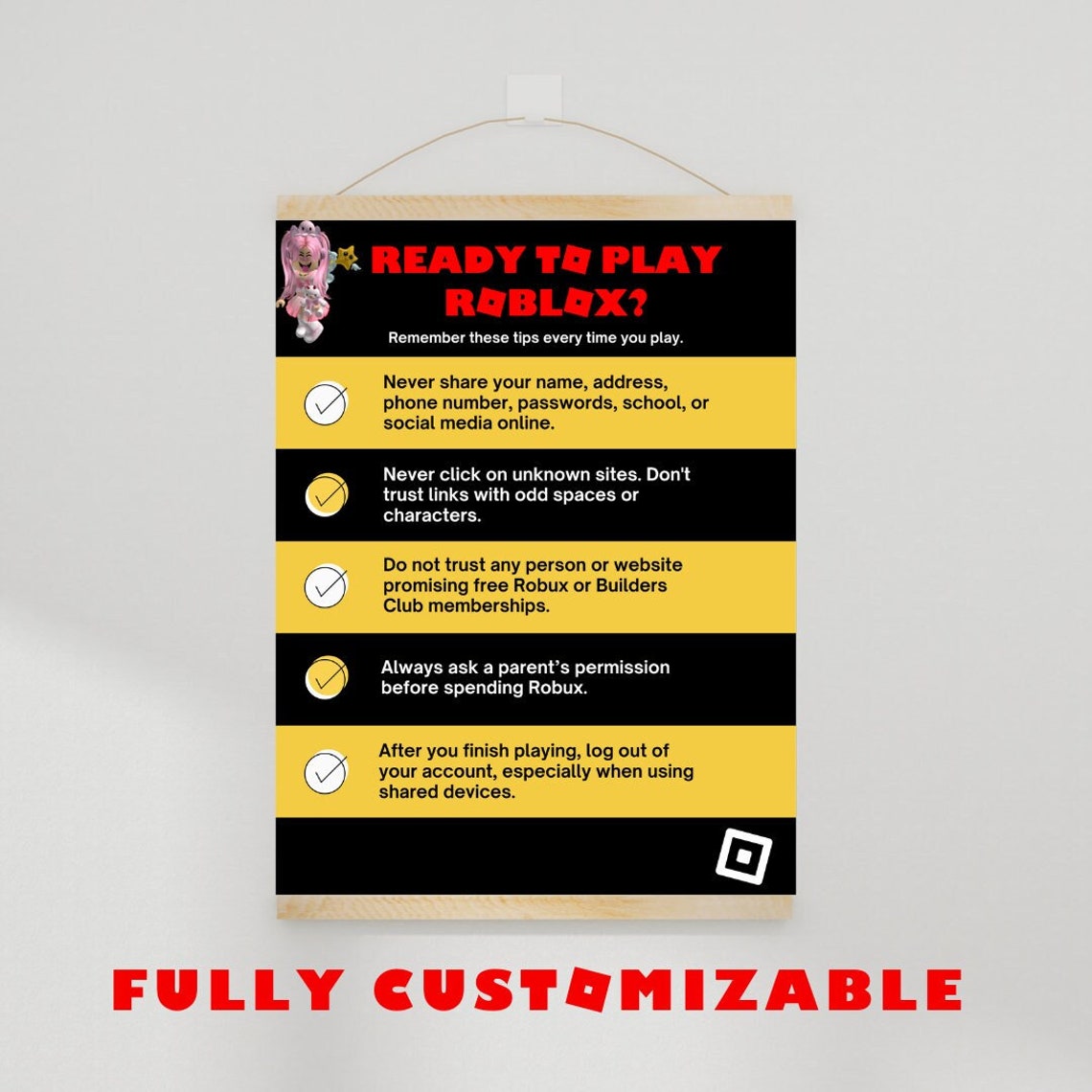 Roblox Safety Checklist Poster | Kids' Gaming Safety Guide, Digital ...
