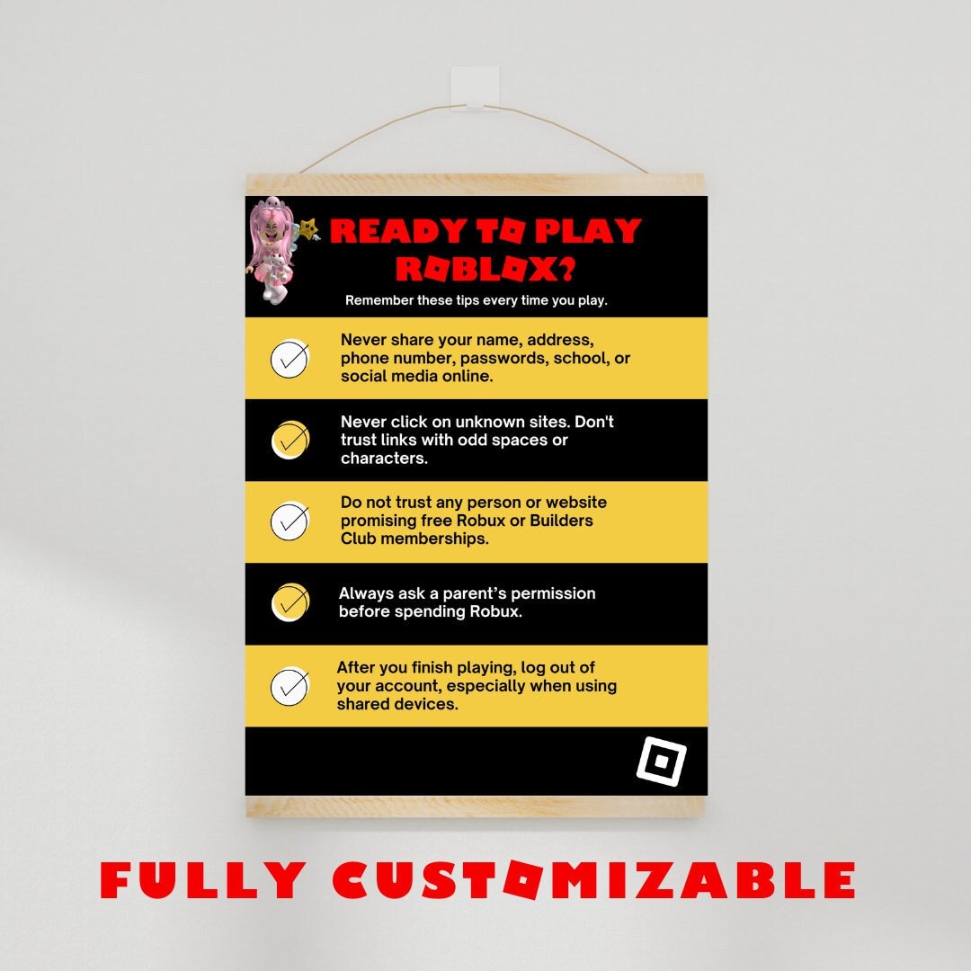Roblox Safety Checklist Poster | Kids' Gaming Safety Guide, Digital ...