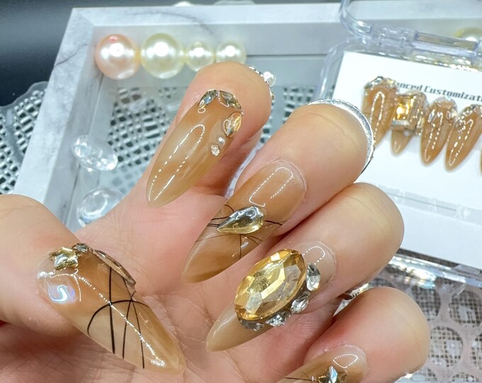 Instant Luxury Acrylic Press on Nails Acrylic Ombre Medium Stiletto ...