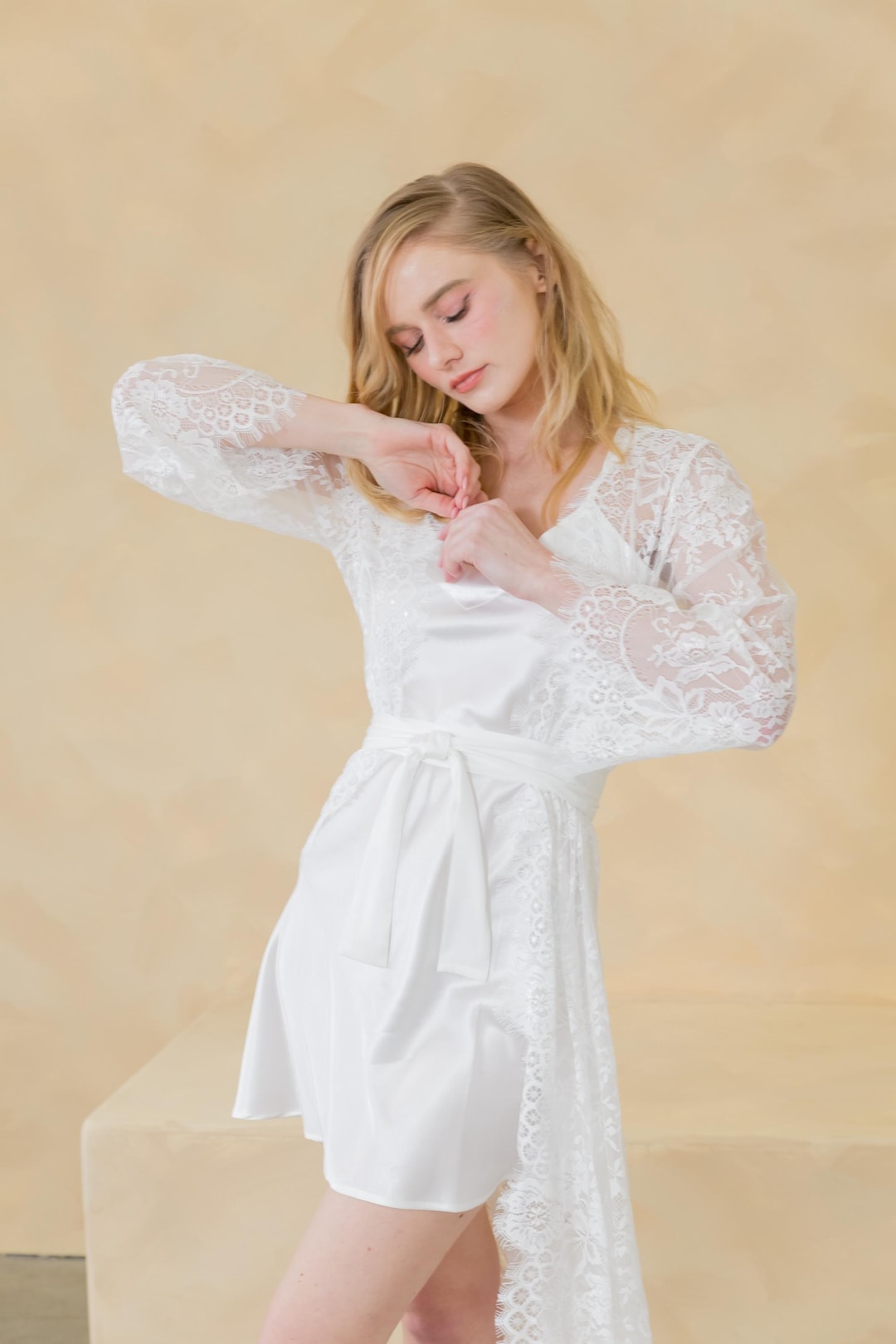 White Lace Robe, Maxi Long Lace Bridal Robe With Train, Wedding Day ...